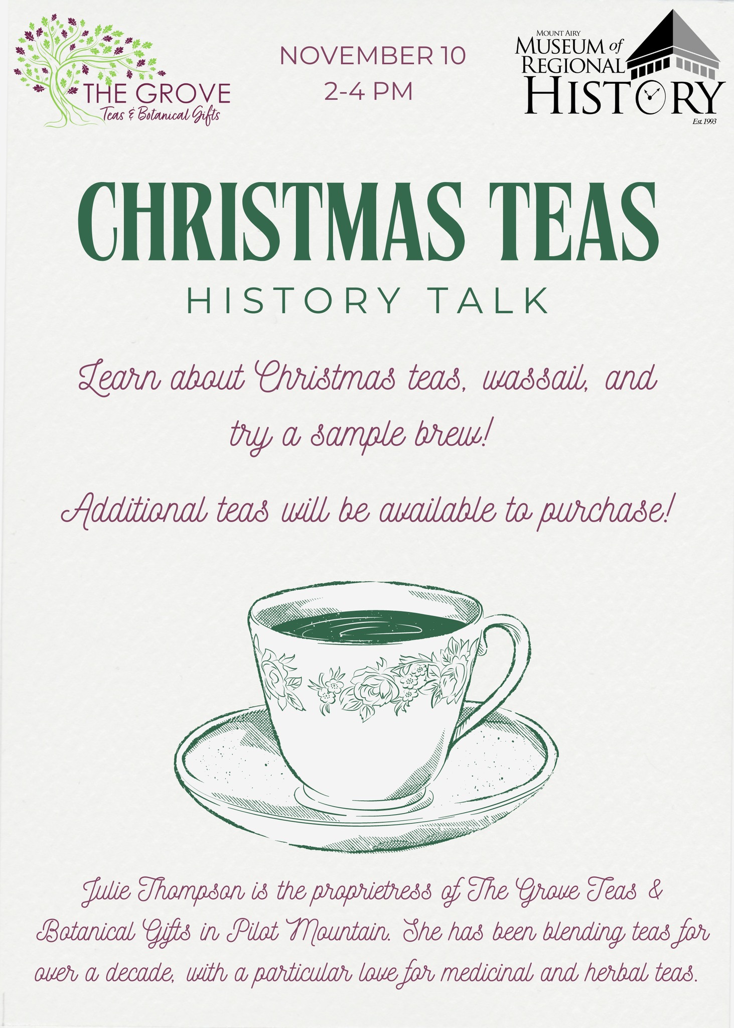 Christmas Teas History Talk - Yadkin Valley, NC